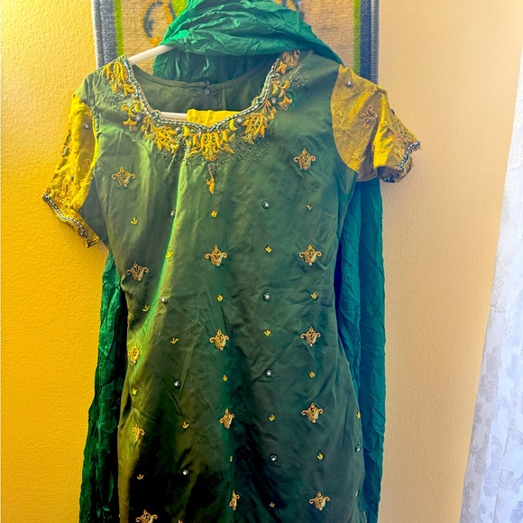 Lehengas | Three Piece Green Shararah Set Fairly New | Poshmark